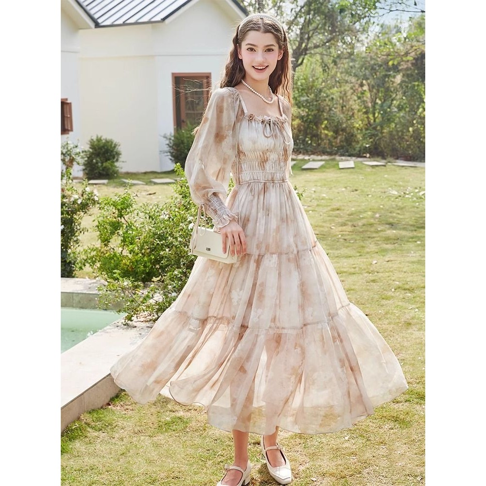 Jual Gaun Sifon Lengan Panjang Prancis Gaya Baru Temperamen Peri Gaun ...