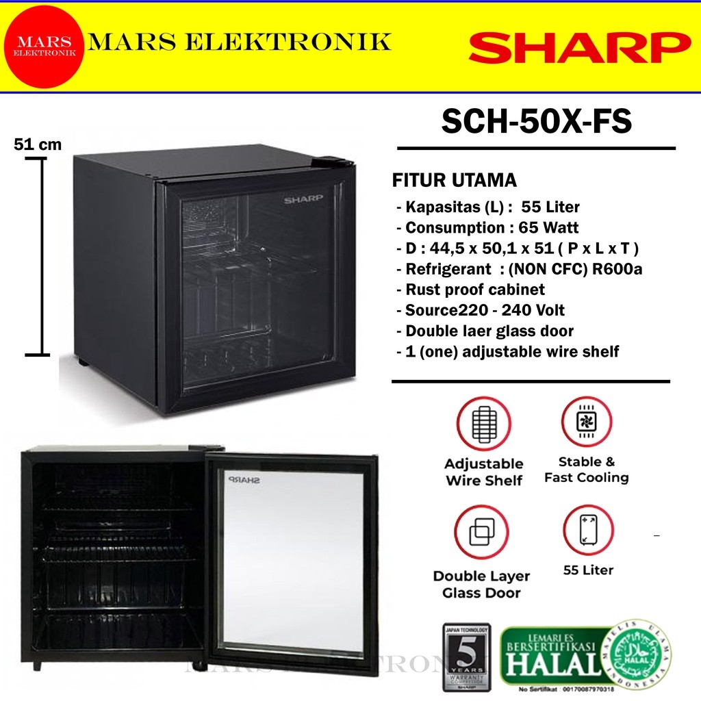 Jual SHOWCASE SHARP SCH-50X-FS - 55 LITER - KULKAS SHOWCASE MINI - SCH ...