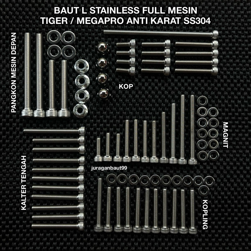 Jual BAUT L FULL MESIN STAINLESS TIGER 2000 TIGER REVO MEGAPRO PRIMUS ...