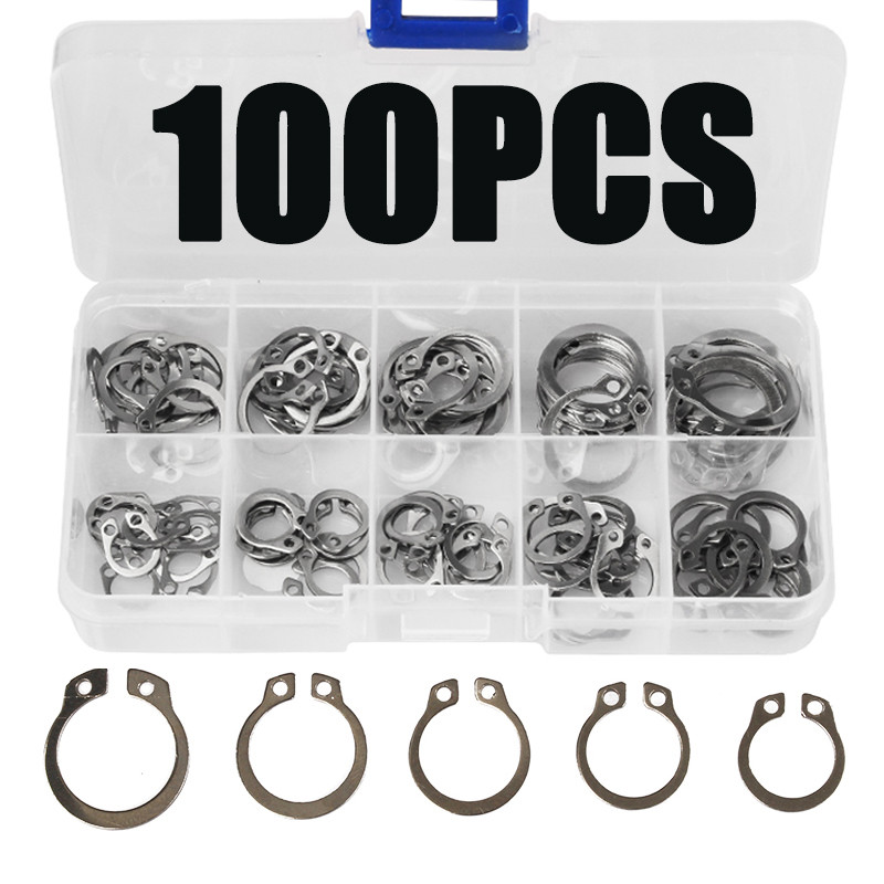Jual 100PCS Circlip Set External/Internal Retaining E-type Cir clip Lock Snap Ring Set holes ...