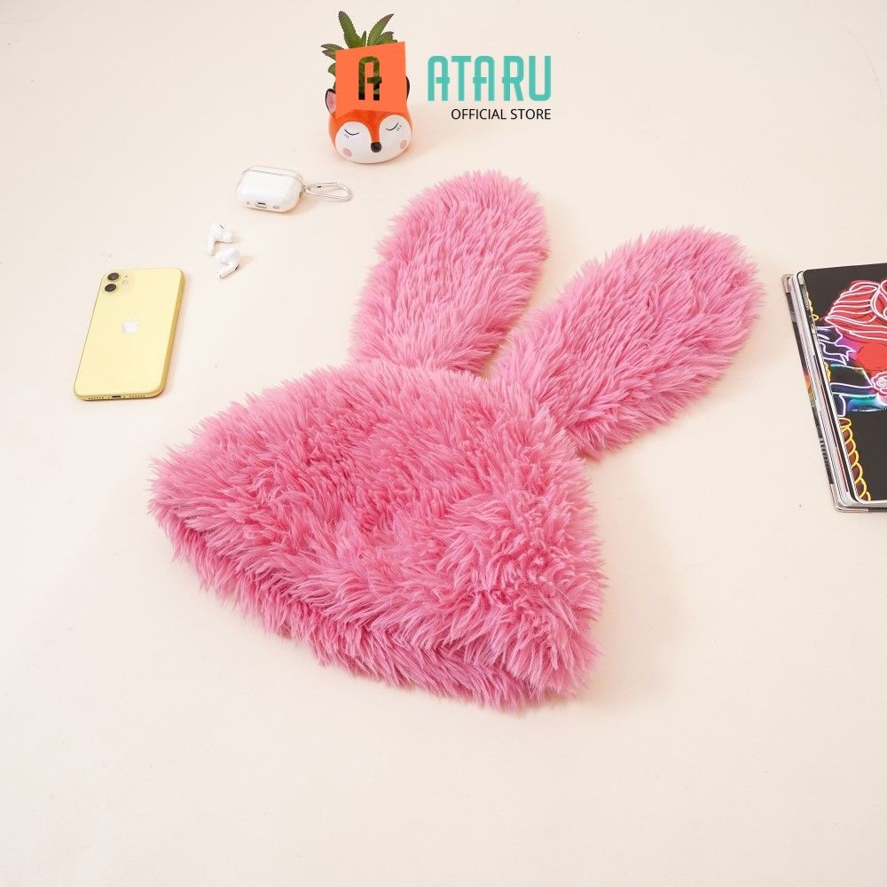Jual Ataru Topi Beanie Bunny Long Ears Fur - Pink Beanie Hat Topi Rajut ...