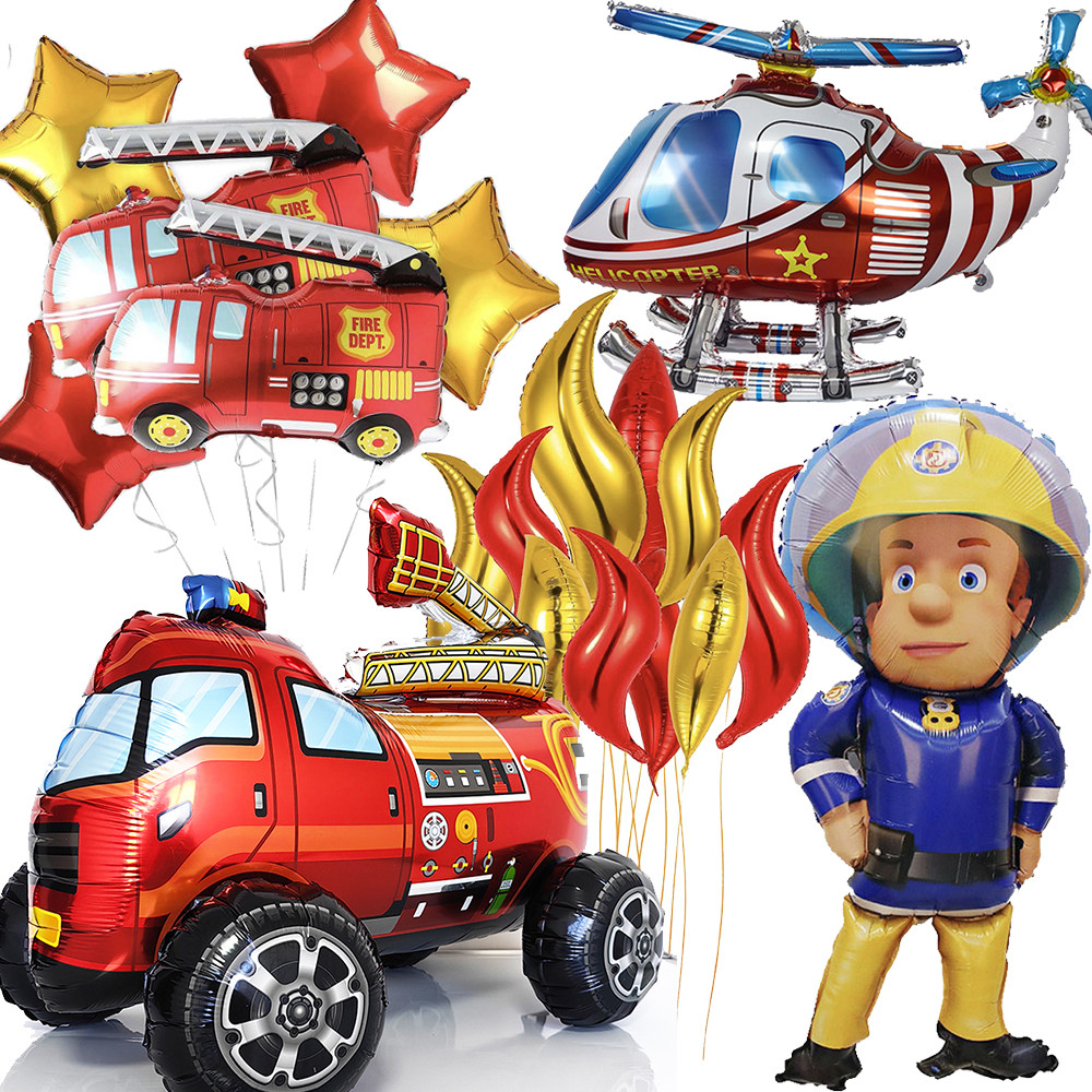 Jual Fireman Sam Balloons Standing 4D Fire Truck Foil Mylar Balloon ...