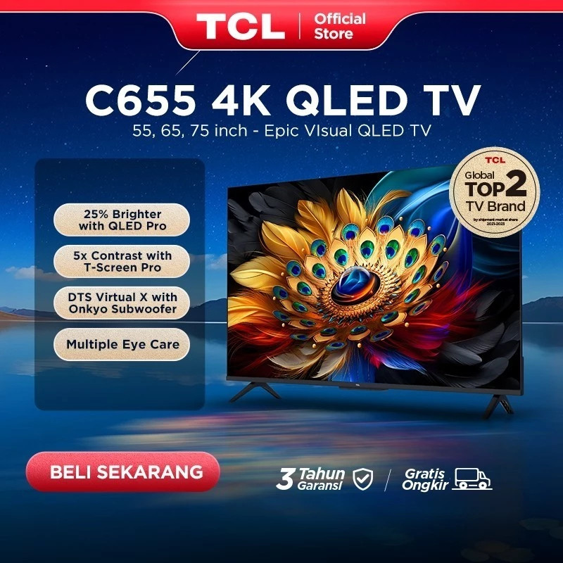Jual QLED TV TCL 55C655 4K UHD Google Smart TV Dolby Atmos Onkyo 55 Inch | Shopee Indonesia