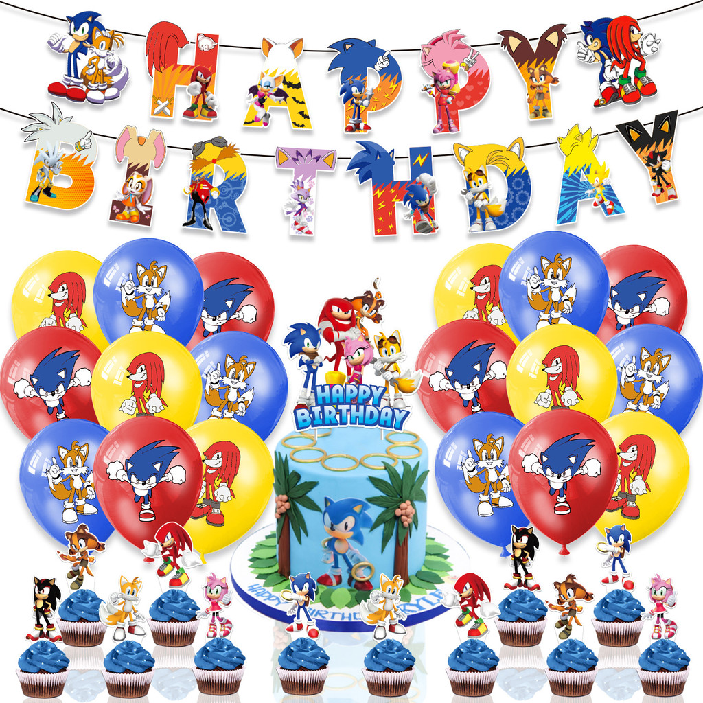 Jual PAKET BALON SET SONIC DEKORASI PESTA ULANG TAHUN BANNER BALON ...
