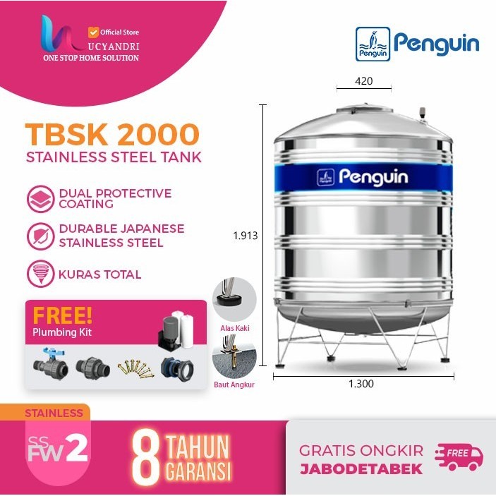 Jual Tangki Air Stainless PENGUIN TBSK 2000 Tandon Toren Original Asli ...