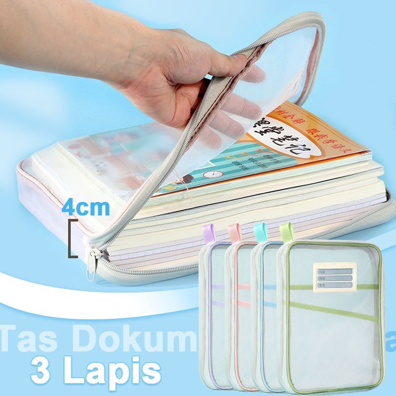 Jual Document Bag Transparan 3 Lapis Jaring Tas Penyimpanan Kertas Tas ...
