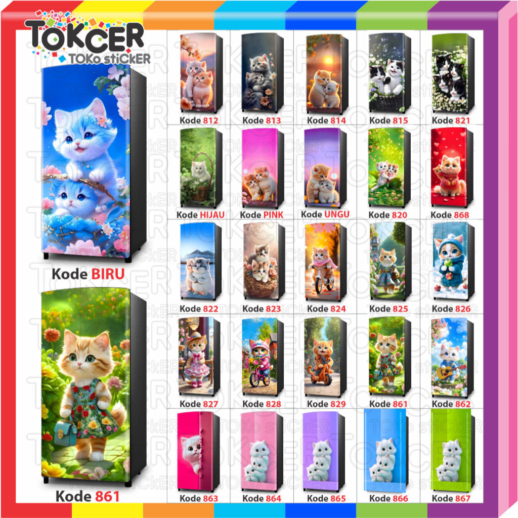 Jual Stiker Kulkas 1 Pintu Atau 2 Pintu Motif Kucing | Shopee Indonesia