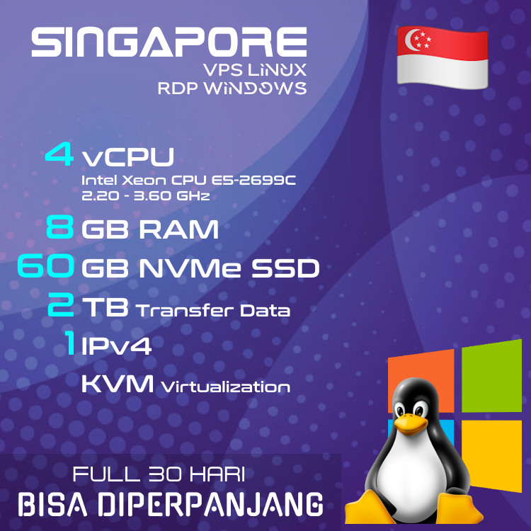 Jual SERVER SINGAPORE VPS Linux/Windows 4vCPU / 8G RAM - Bergaransi 30 Hari Bisa DIPERPANJANG ...