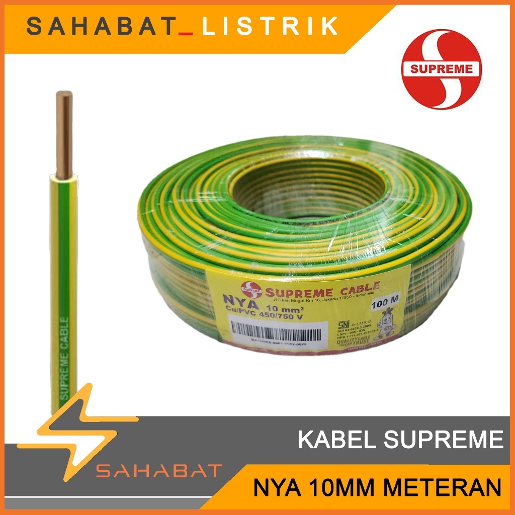 Jual SUPREME Kabel Grounding Kuning Hijau NYA 1X10 Grounding 10mm Meteran Per Meter | Shopee ...