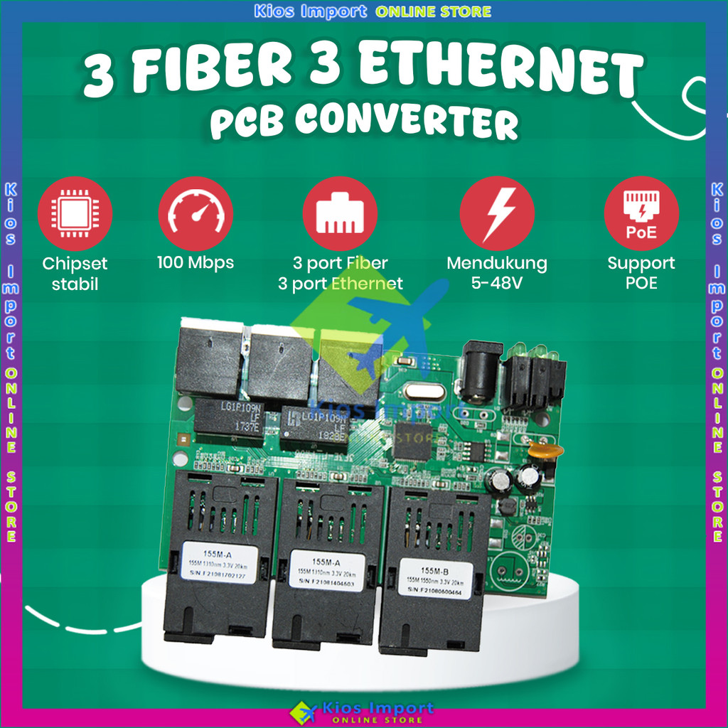 Jual 【Support POE】10/100M 3F3E Fiber Optik PCB Board Reverse POE 3FO ...