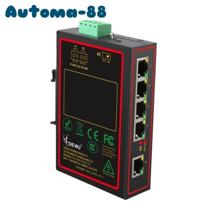 Jual MD99 DIEWU TXI173 Industrial 5 Port DIN Rail Ethernet switch RJ45 ...