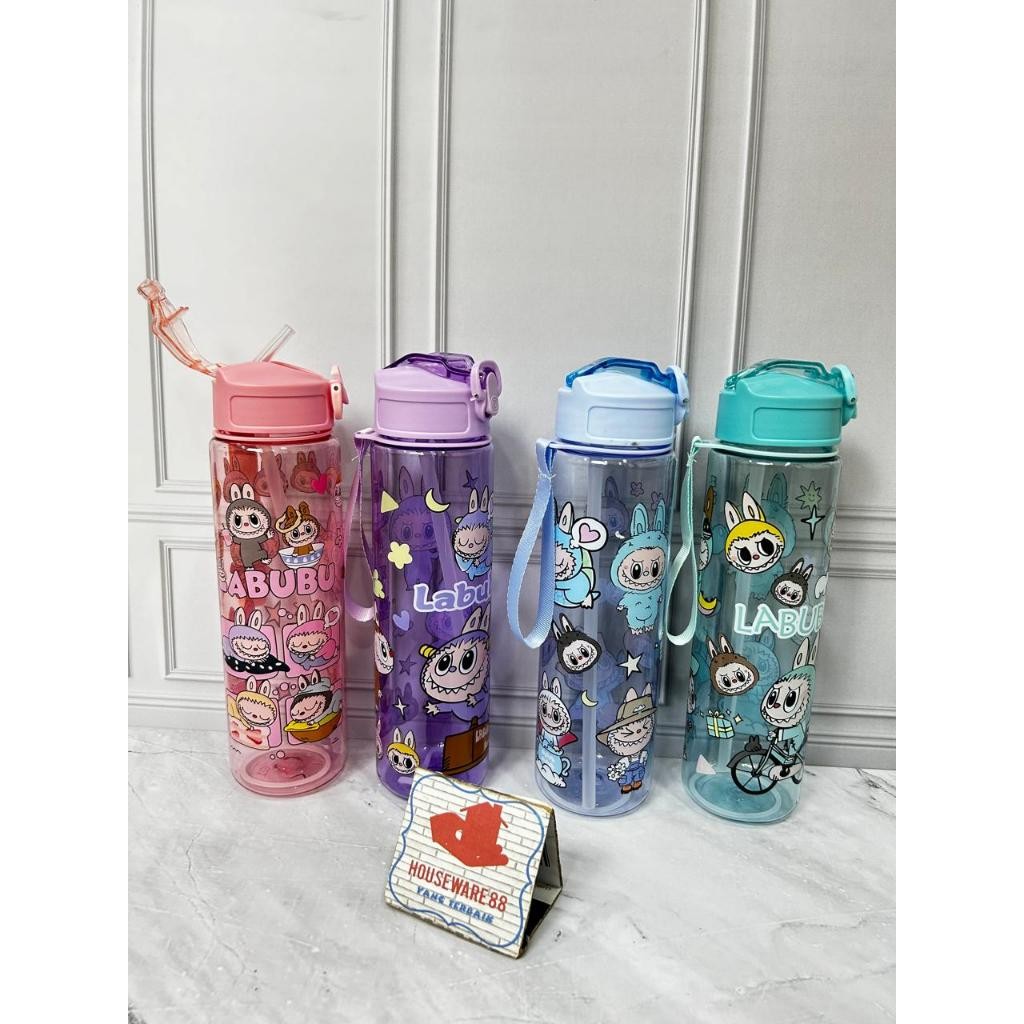 Jual BOTOL LABUBU VIRAL / BOTOL VIRAL / Botol Viral Bening Botol Transparan Kapasitas 900ml Tali ...