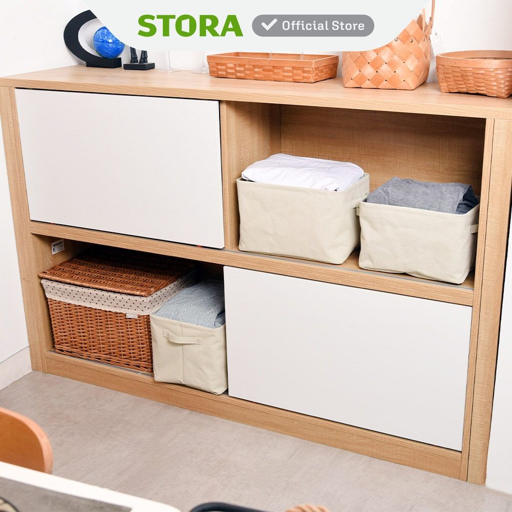 Jual Stora Set 3 Pcs Keranjang Penyimpanan Fabric - Krem Beige Handle ...