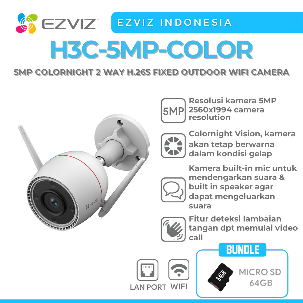 Jual EZVIZ H3C-5MP-COLOR 5MP COLORNIGHT 2 WAY H.265 FIXED OUTDOOR WIFI ...