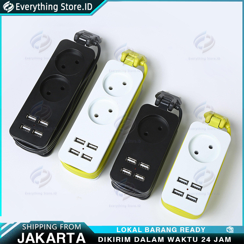 Jual Portable Stop Kontak Travel - 4 USB Port - Kabel 1,5 Meter/Stop Kontak Traveling 2 Lubang ...