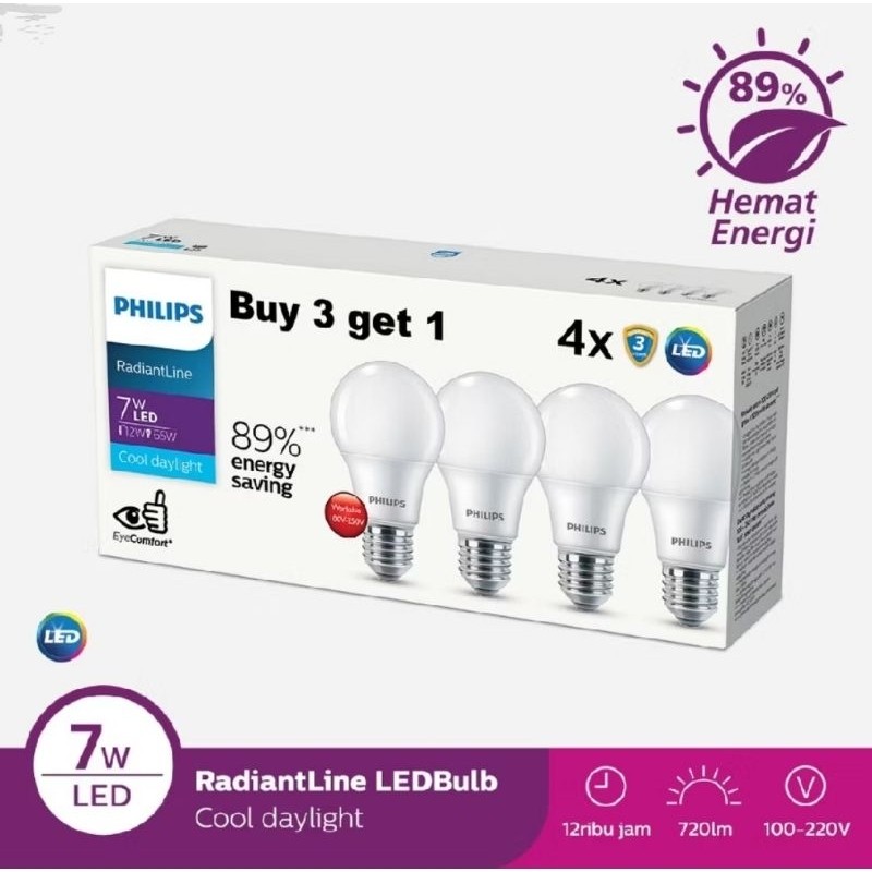 Jual Philips Lampu LED RADIANTLINE 3+1 MULTIPACK 7 WATT CAHAYA PUTIH ...