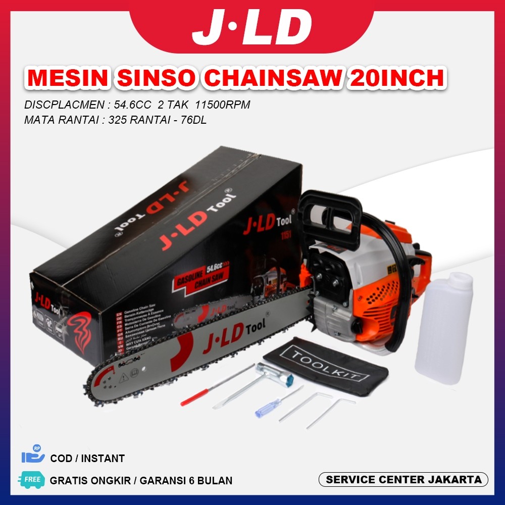 Jual JLD Mesin Potong Kayu 54.6cc mesin sinso Chainsaw 2-tak 20inch ...