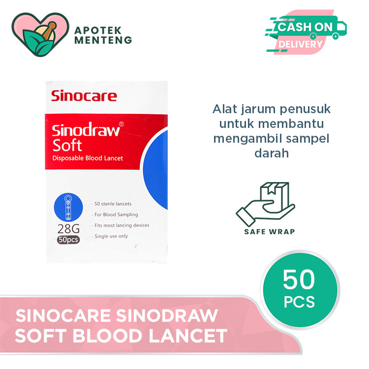 Jual Sinocare Sinodraw Soft Blood Lancet 28G 50 Pcs - Jarum Lancet ...