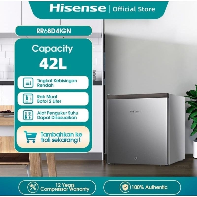 Jual Hisense Mini Refrigerator 60L Silver RR68D4IGN Kulkas Kantor/Kosan ...