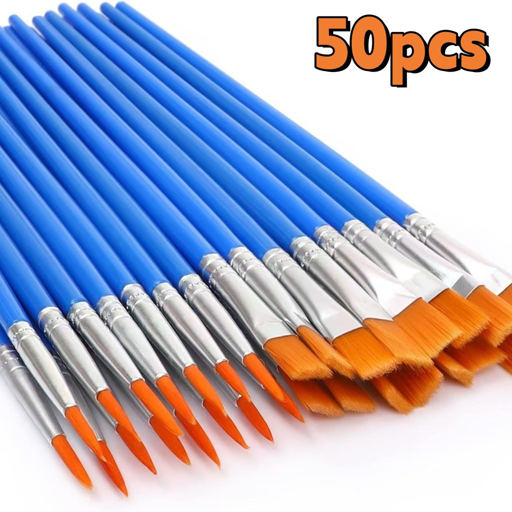 Jual 50 pcs Kuas Akrilik Bulu Nilon Cat Air Biru Cat Air Ujung Datar ...