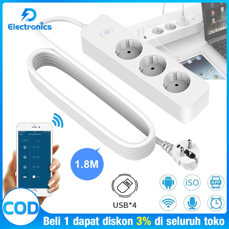 Jual Power Strip Power Socket Stop Kontak 4 Lubang Stop Kontak USB Kabel Panjang 1.8 Meter ...