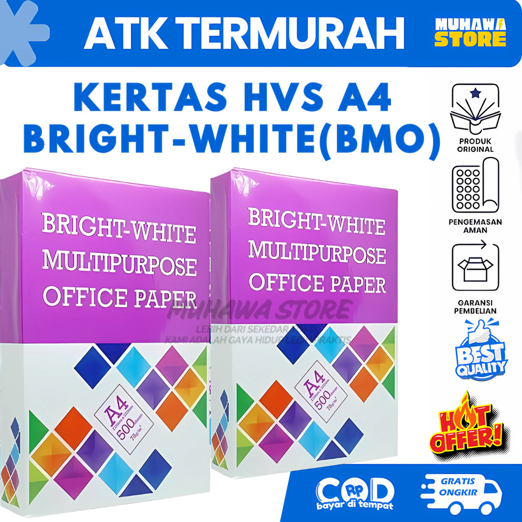 Jual BMO KERTAS HVS 75GSM A4 KERTAS 1 RIM - 500 LEMBAR KERTAS HVS ...