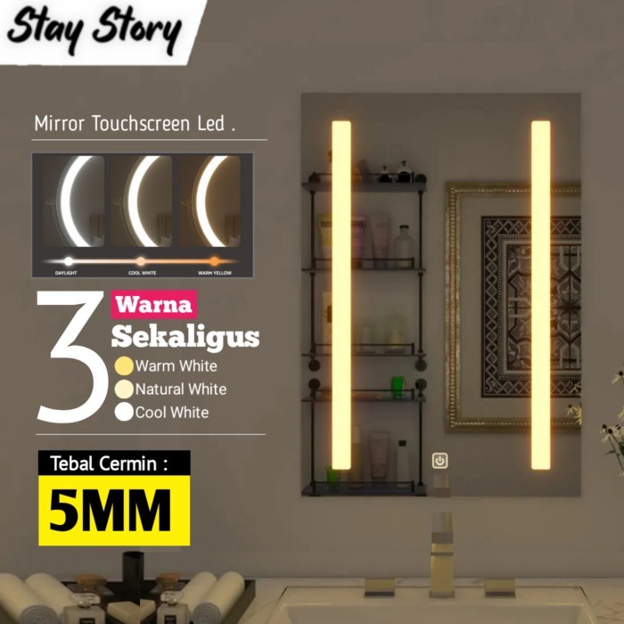 Jual Cermin Led Kamar Mandi Modern 5mm 3 Warna Cermin Persegi Kaca ...