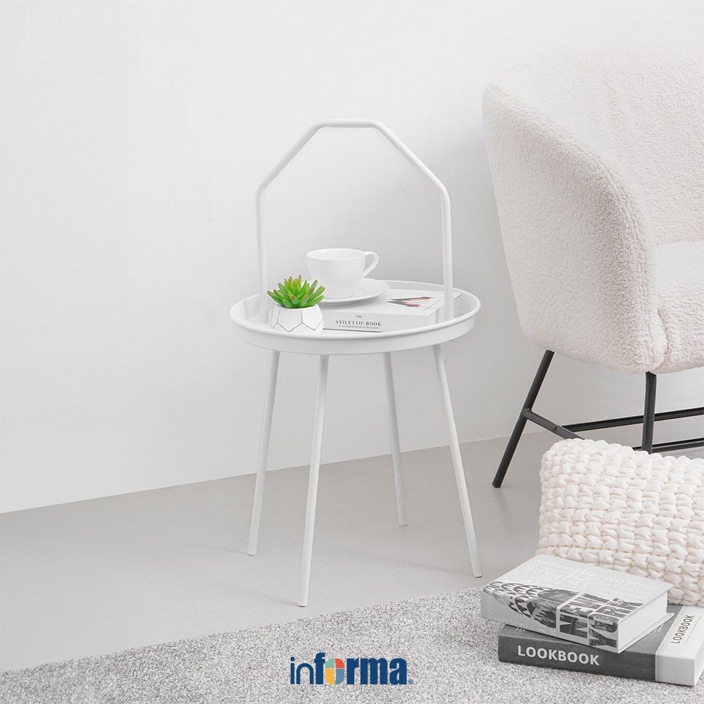 Jual Informa Hanna Meja Sisi Round - Putih End Table Meja Kecil ...