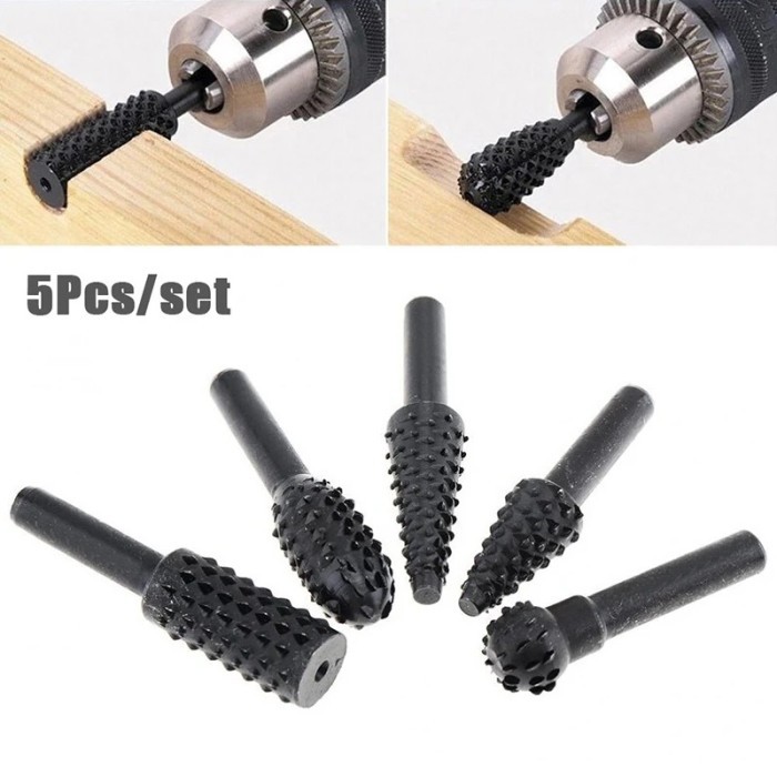 Jual Set 5 Pcs Mata Bor Lubang Kayu 1/4 Inch Wood Carving Rasp Drill ...