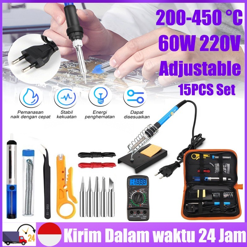 Jual [Ready Ya,Cod] Solder Listrik Lengkap Set dengan Multimeter Berkualitas 60W 220V 200-450 °C ...