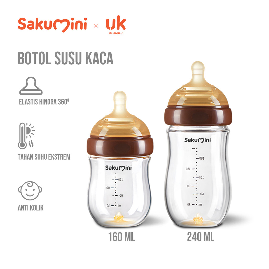 Jual Sakumini Botol Susu Kaca Bayi Anak Anti Kolik Tahan Suhu Milk Feeding Bottle Glass Baby ...