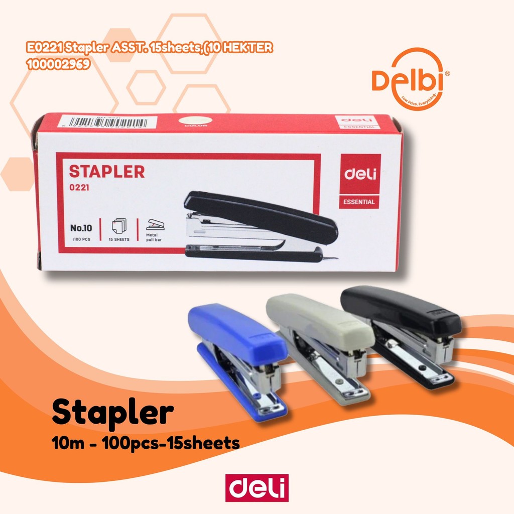 Jual Deli Stapler #10 15 Sheets E0221 Stapler ASST. 15sheets,(10 HEKTER ...