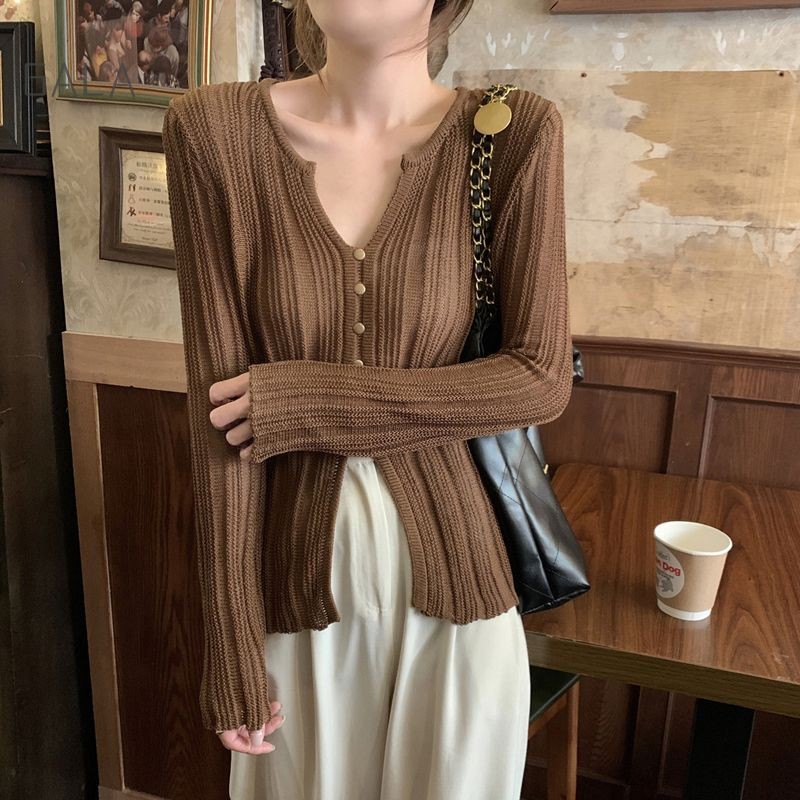 Jual Kerah V Pakaian Rajut Wanita Lengan Panjang Rasa Desain Atasan Belah Kardigan Rajutan ...