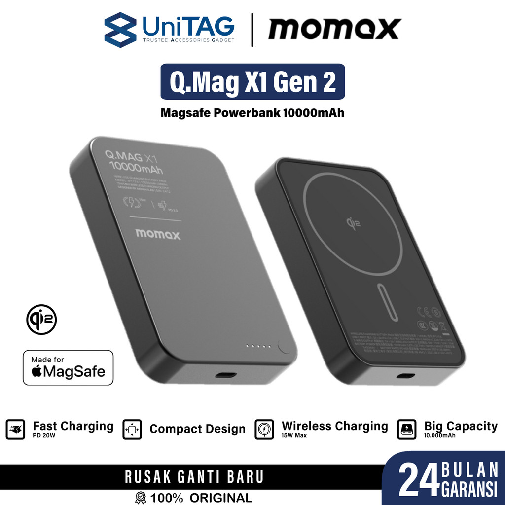 Jual Momax Powerbank Magsafe 10000mAh Qi2 Wireless 15W PD 20W Slim ...