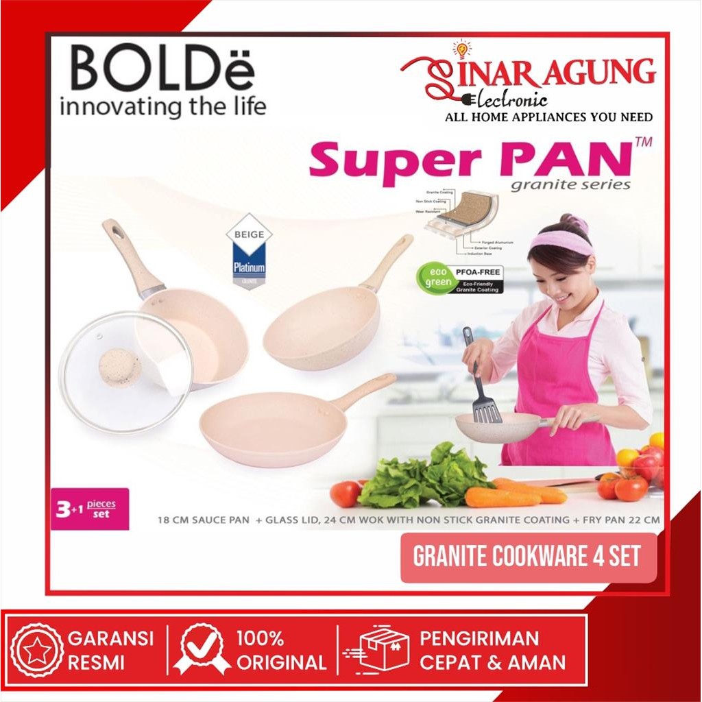 Jual ALAT MASAK / COOKWARE SET BOLDE SUPER PAN GRANITE SERIES BEIGE 3+1 ...