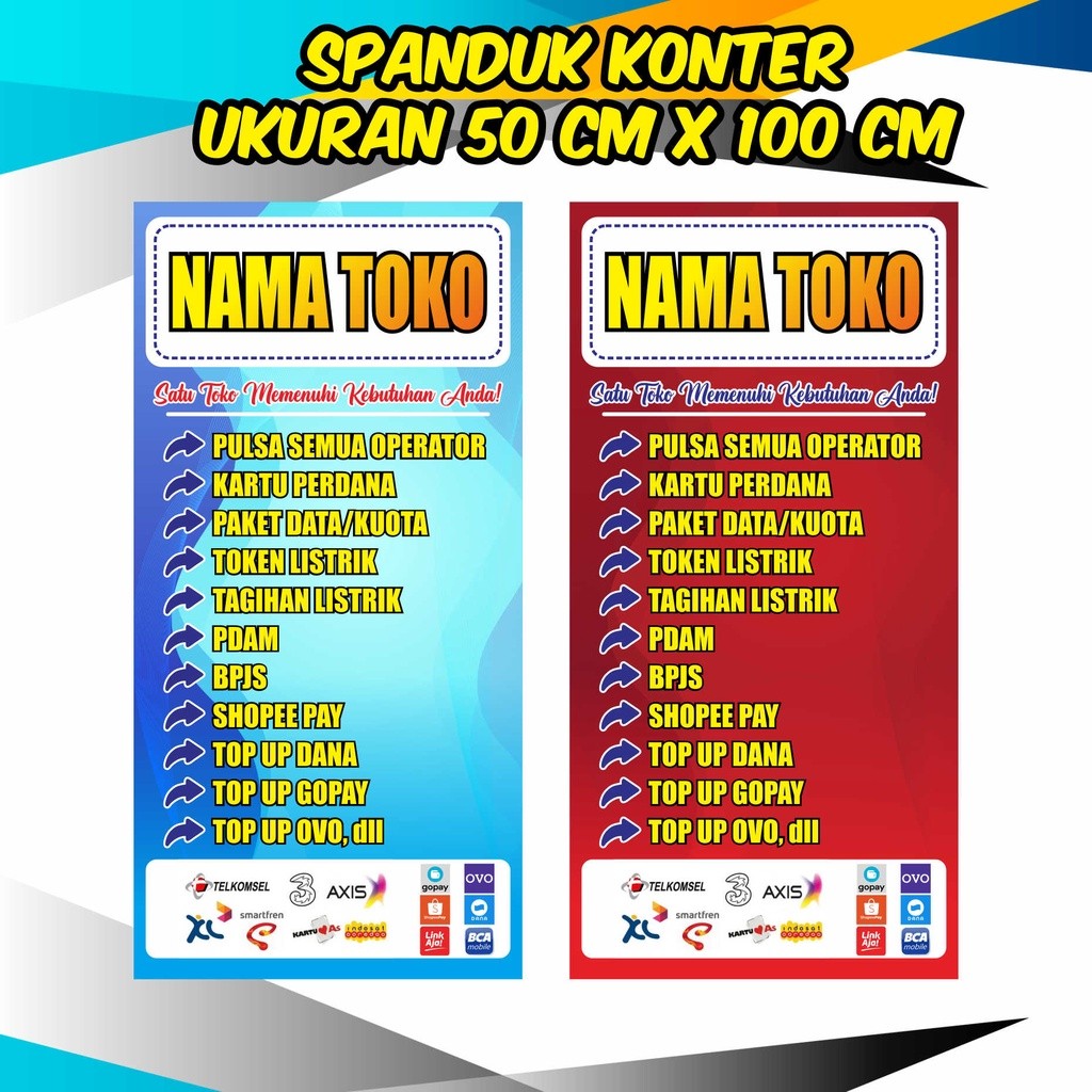 Jual BANNER-SPANDUK KONTER PULSA BENTUK BERDIRI | Shopee Indonesia