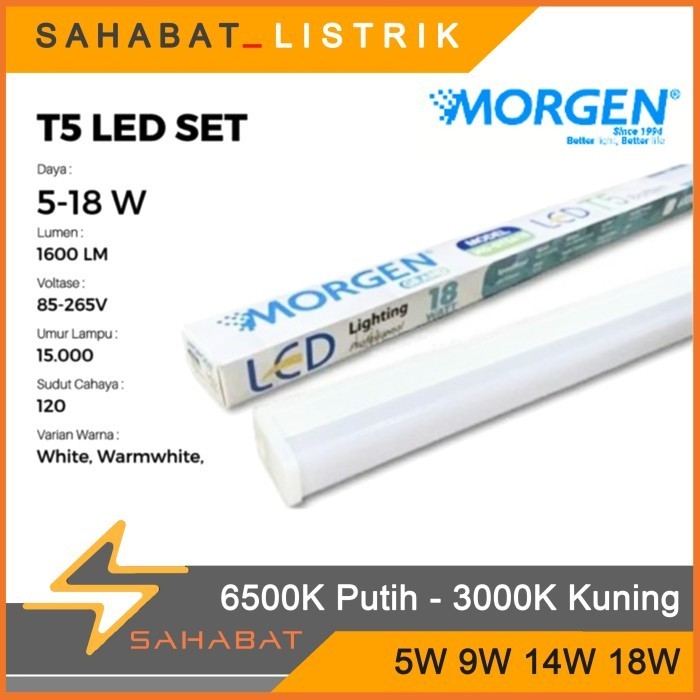 Jual Lampu TL T5 LED MORGEN 5W / 9W / 14W / 18W - 6500K / 3000K ...