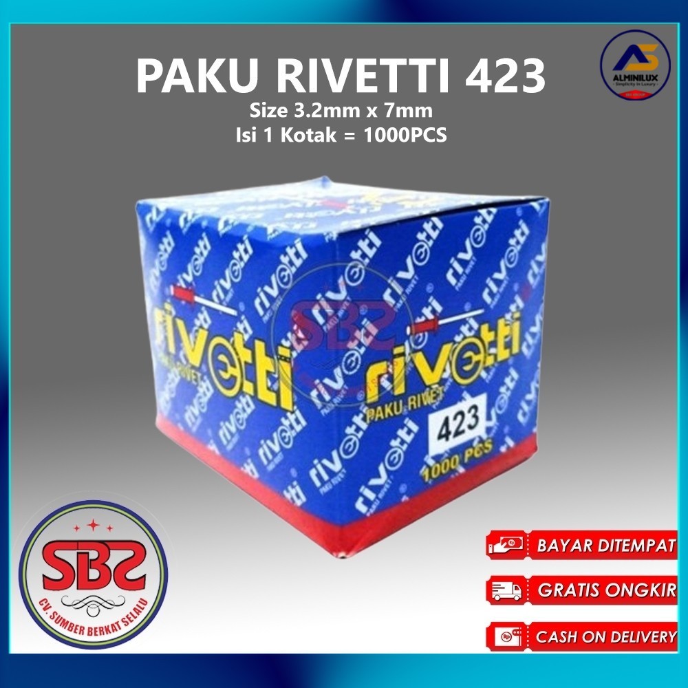 Jual RIVETTI Paku Rivet Rivetti 423 Size 3.2mm x 7mm isi 1000pcs ...