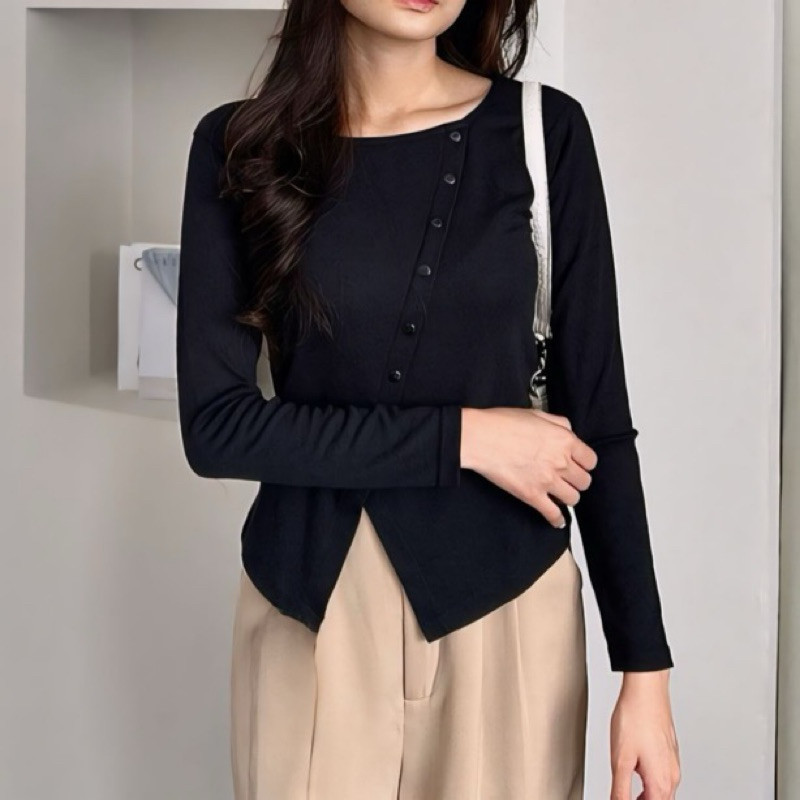 Jual Blouse Rib Knit Basic Selly / atasan selly / korean style | Shopee ...