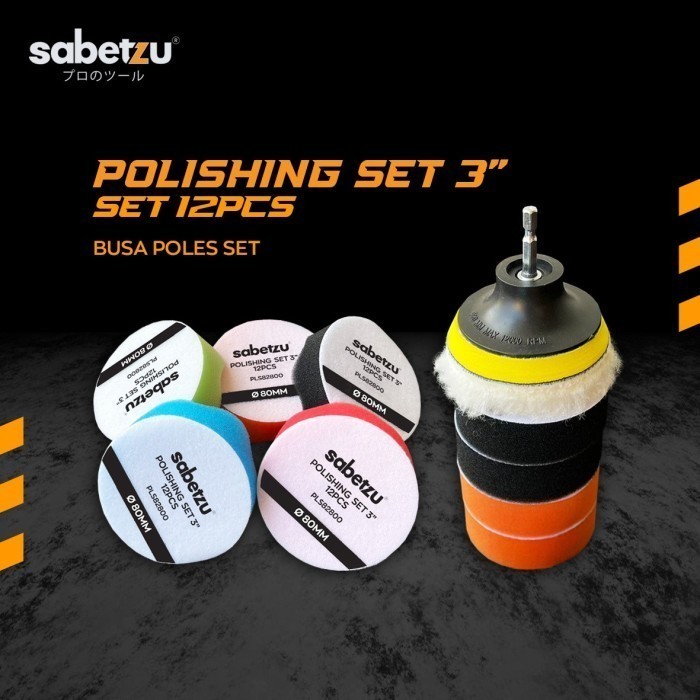 Jual SABETZU Sponge Polishing Set 12pcs 3" Pad Busa Wool Poles Mobil ...