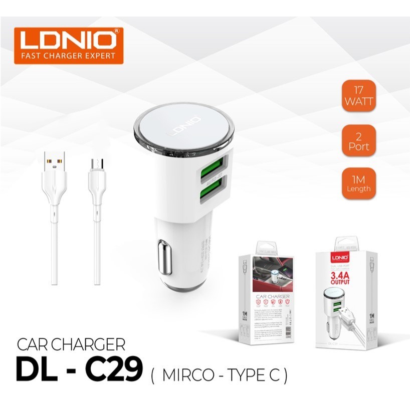 Jual LDNIO DL-C29 Car Charger Colokan Mobil 2 Port USB 3.4A model micro ...