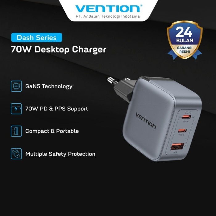 Jual VENTION Charger 70W GaN Dash Series Charger 3 Port USB (2C+A) 70W ...