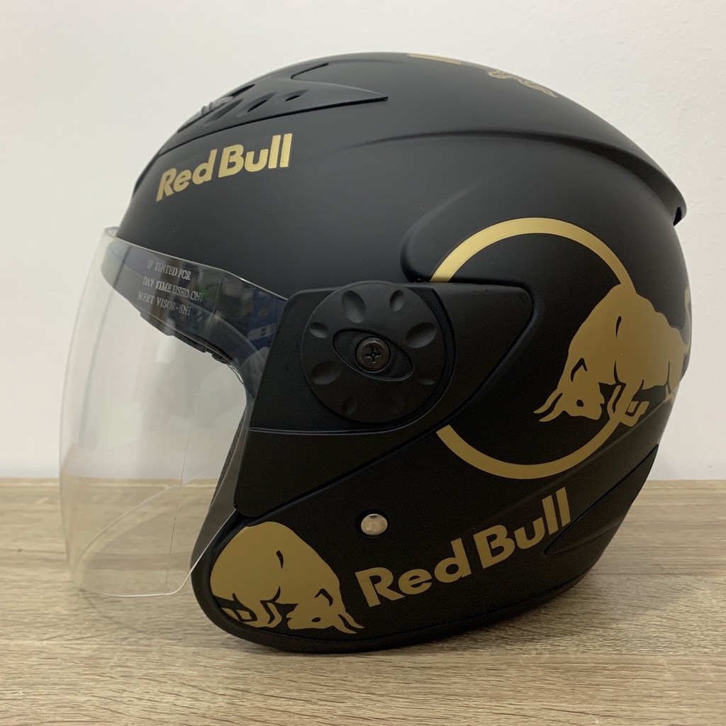Jual Helm Vixion RedBull (Gold) Hitam Doff - Kaca Iridium Silver ...
