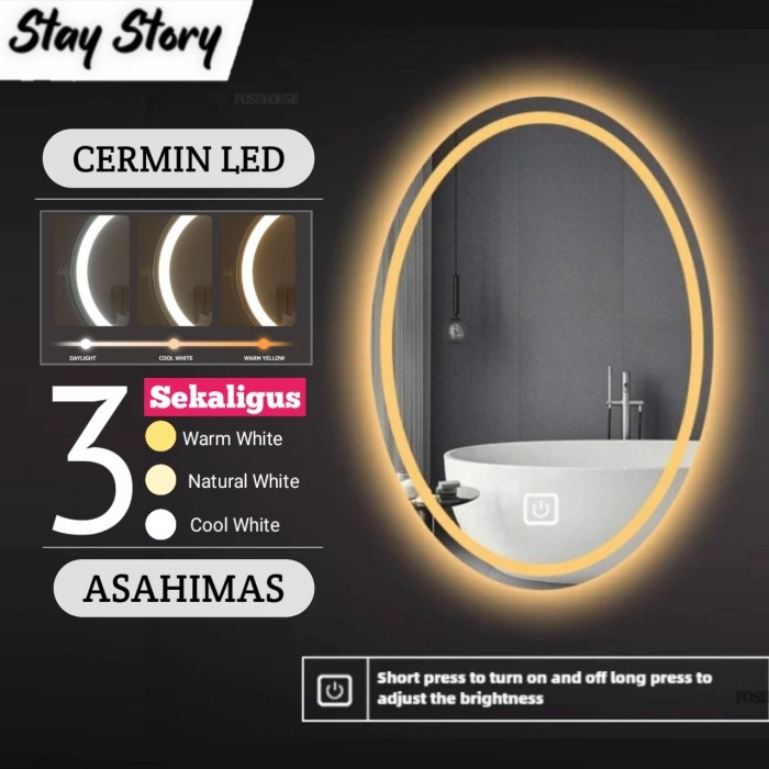 Jual Cermin Oval Wastafel Kamar Mandi Led Touch Screen Kaca Kapsul 3 ...