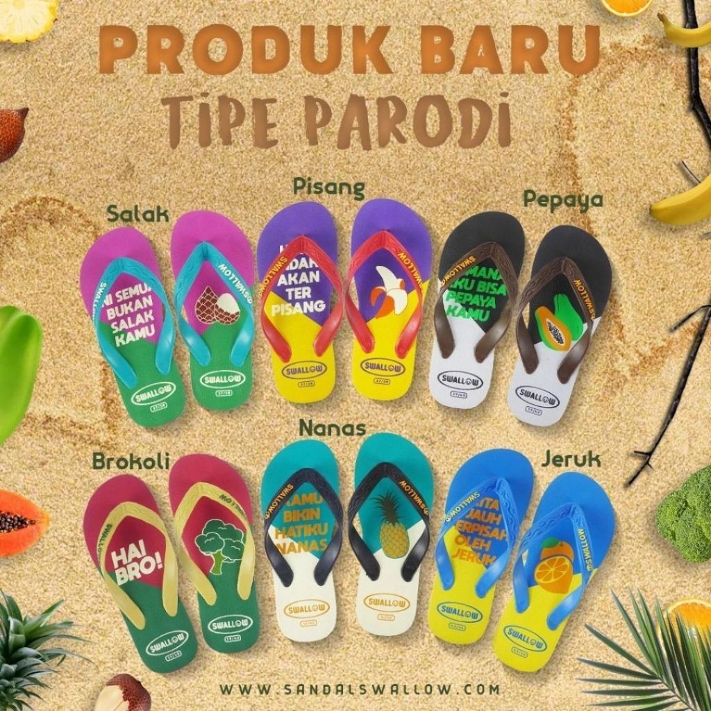 Jual TK Sandal Swallow Parodi Sendal Jepit Unik Motif Buah Dan Tulisan ...
