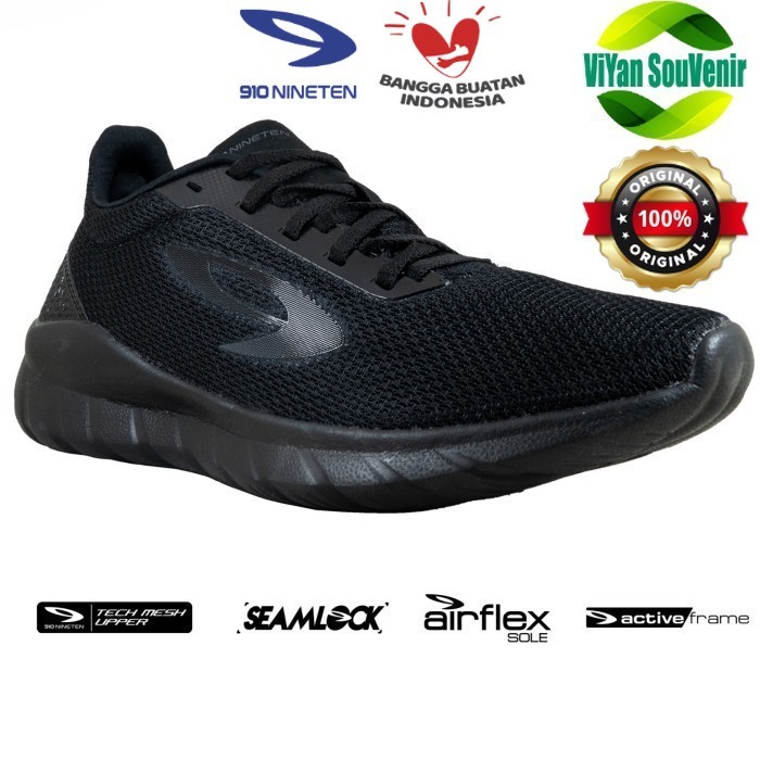 Jual 910 Nineten Yasha Sepatu running / lari pria Full Black Original ...
