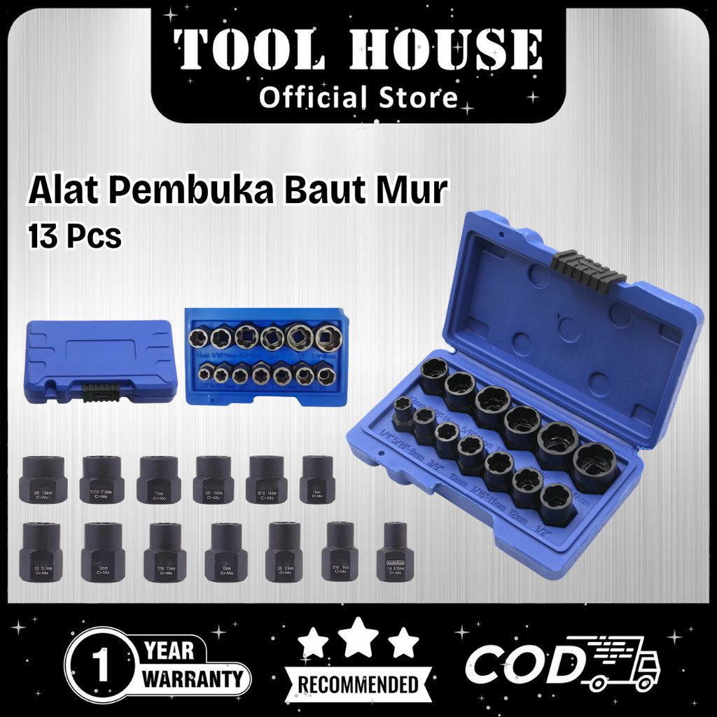 Jual Tool House [Garansi Toko 1 Tahun] 13 PCS Alat Pembuka Baut Mur Hex Rusak 9mm-19mm 13pcs 3/8 ...