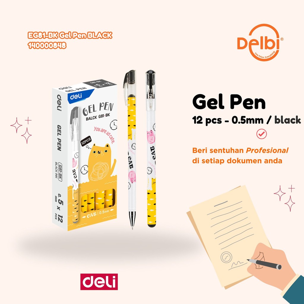 Jual Pen Pena Ballpoint Pulpen Deli G81 0.5 mm EG81-BK Gel Pen BLACK ...