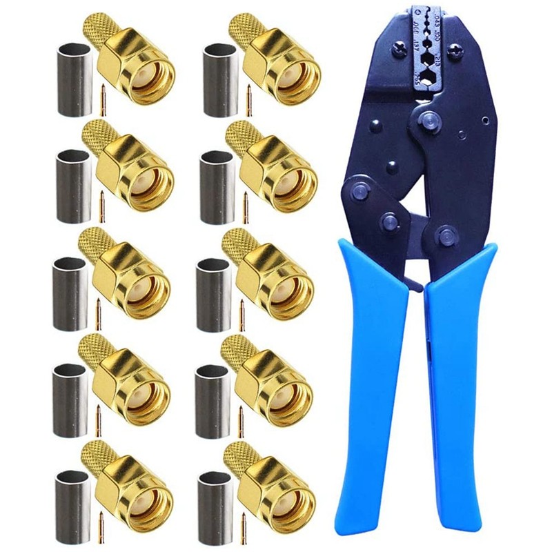Jual 10Pcs SMA Male Connectors and Coaxial Cable Crimping Tool Crimp ...