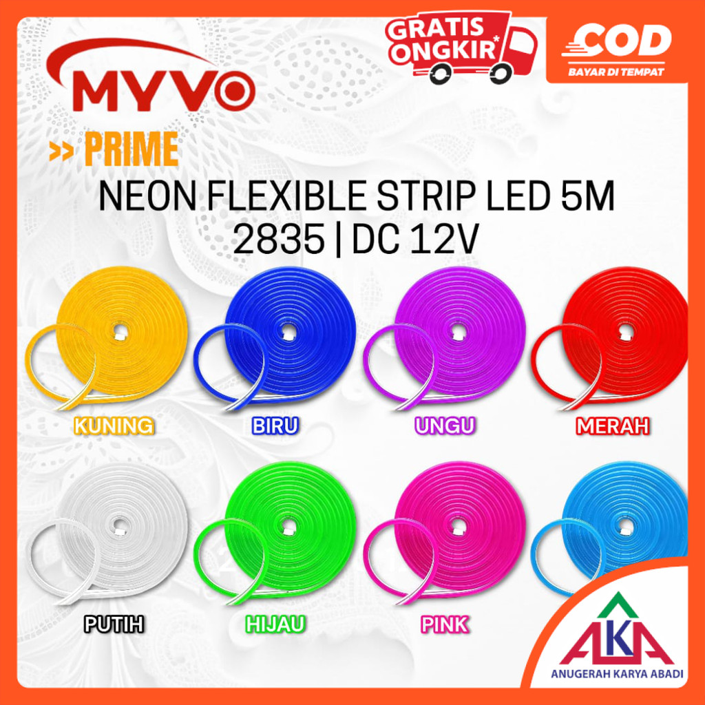 Jual MYVO PRIME LED Neon Flex SMD 2835 DC 12V 5M Meter (600 Leds) IP64 ...